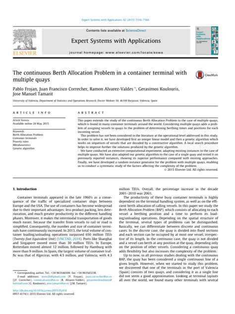 Continuous Berth Allocatio Quays Pdf Genetic Algorithm Metaheuristic