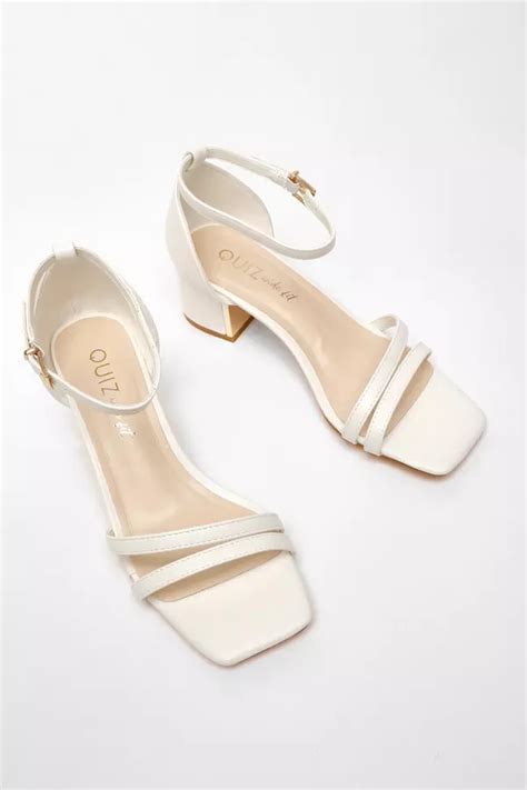 Wide Fit White Faux Leather Strappy Low Block Heeled Sandals Quiz