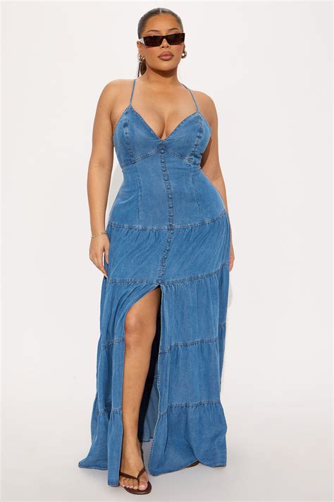 Serena Denim Maxi Dress Medium Wash Fashion Nova