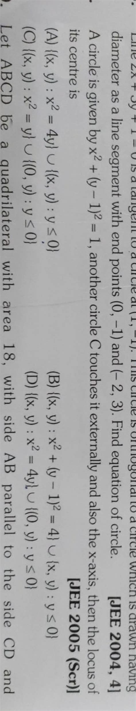 Diameter As A Line Segment With End Points 0−1 And −23 Find Equati