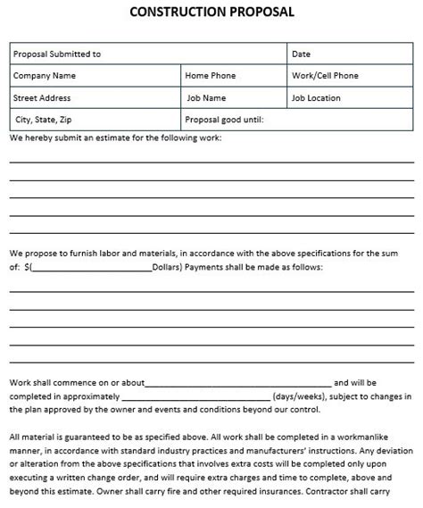 Free Construction Proposal Templates Excel Word Templatedata