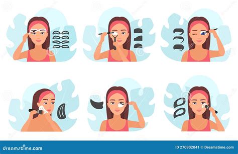 How To Use Makeup Stencil Tutorial And Infographic Set Female Model With Templates Cartoon