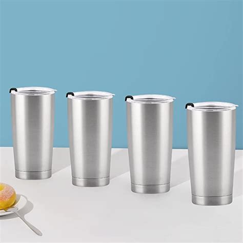 Paquete De Vasos De Viaje Vasos De Acero Inoxidable De Onzas Con Tapa Popotes Vasos De