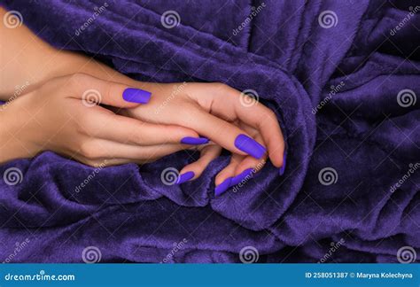 Female Hands With Purple Nail Design Mate Purple Nail Polish Manicure