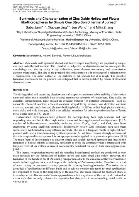 Synthesis And Characterization Of Zinc Oxide Hollow And Flower Like Microspheres By Simple One