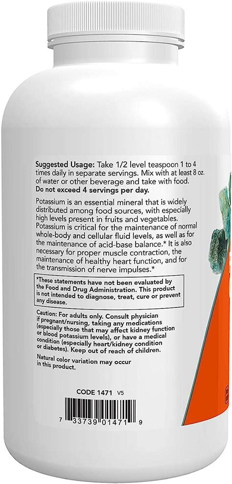 Now Potassium Gluconate Pure Powder 175 Mg Essential Mineral Supplement 1lb