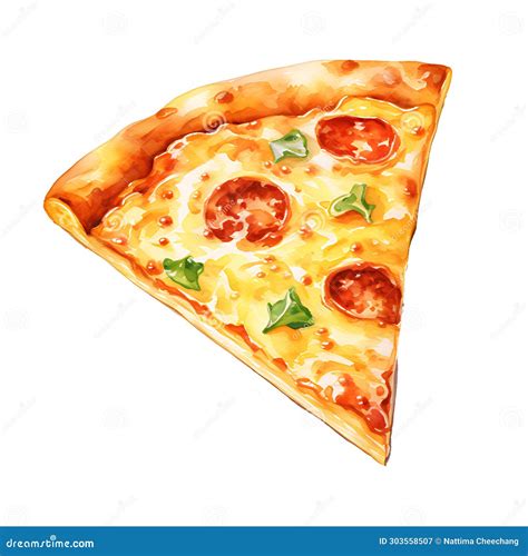Fast Food In Watercolor Style Watercolor Margarita Pizza Isolated On