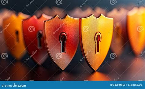 Cluster Of Golden Cybersecurity Shields With Glowing Locks Arranged On A Dark Background