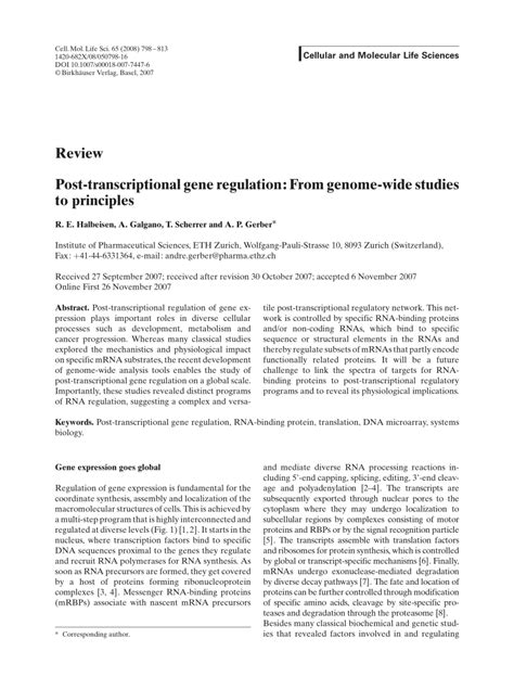 Pdf Post Transcriptional Gene Regulation From Genome Wide Studies To
