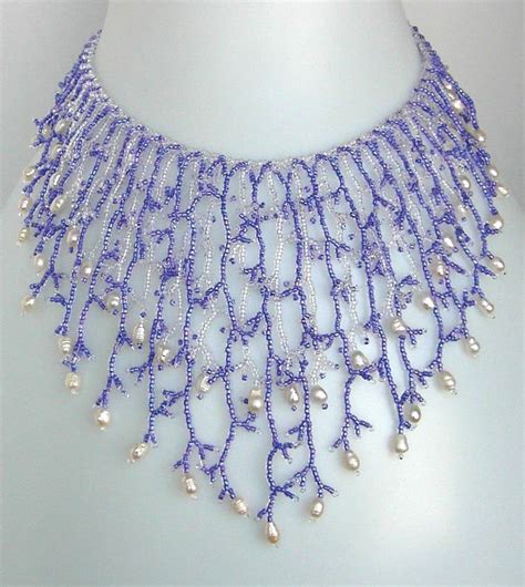 pattern seed beaded necklace netting stitch tutorial instructions