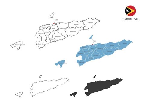 4 Estilo De Ilustração Vetorial De Mapa De Timor Leste Têm Toda A