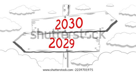 2029 2030 Outline Signpost Two Arrows Stock Illustration 2239701975