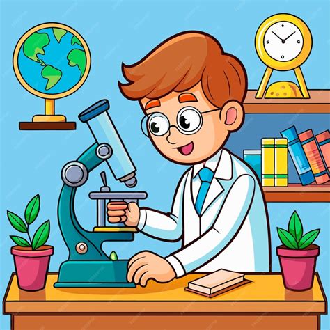 Curious Scientist Using Microscope In Lab Premium Ai Generated Vector