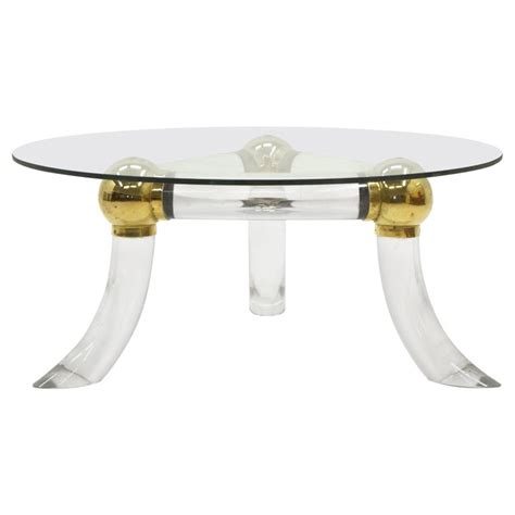 Glass Lucite And Brass Coffee Table 1970s At 1stdibs