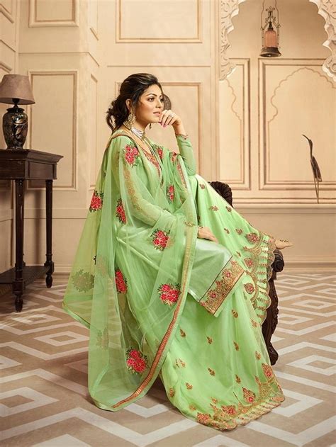 Drashti Dhami Sea Green Satin Georgette Palazzos XXL