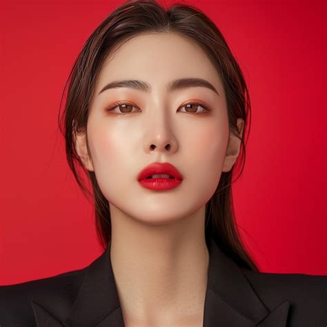 Premium Photo A Woman With A Red Lip And A Gold Eye Shadow On Her