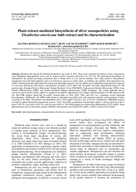 Pdf Plant Extract Mediated Biosynthesis Of Silver Nanoparticles Using