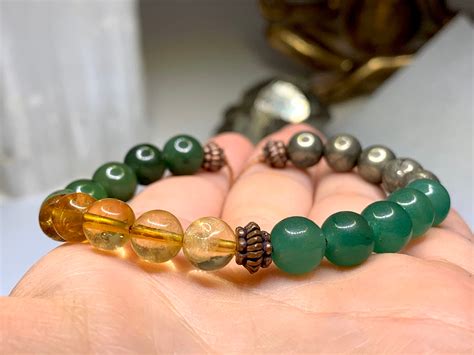 Citrine Pyrite Jade And Green Aventurine Bracelet Etsy