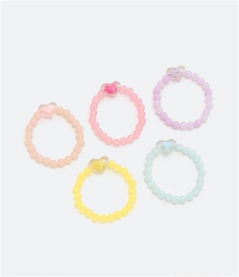 Kit Pulseiras Infantis Miçangas Holográficas e Pingente de Coração Multicores