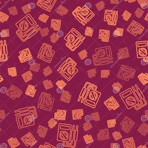 Brown Line Ampere Meter Multimeter Voltmeter Icon Isolated Seamless Pattern On Red Background