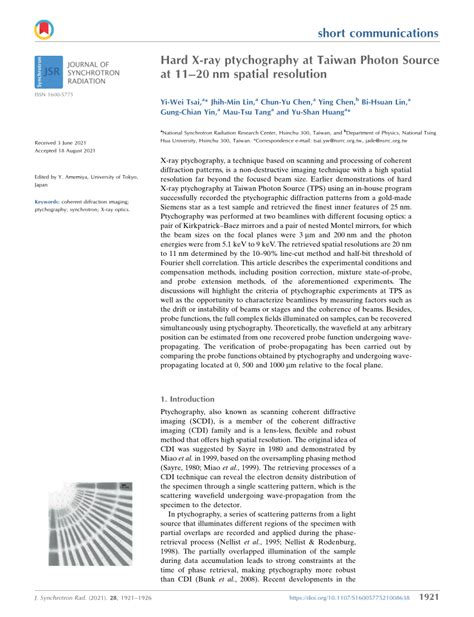 Pdf Hard X Ray Ptychography At Taiwan Photon Source At 1120 Nm