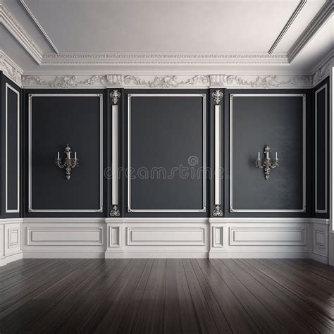 Elegant Room Empty For Multiple Usages With Dark Walls Stock