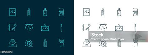 세트 라인 페인트 통 스프레이 그림 풍경 마커 펜 베 지어 곡선 할 수 있습니다 디자인 프로그램 및 문구 칼 아이콘이있는 컴퓨터 벡터 개념에 대한 스톡 벡터 아트 및 기타