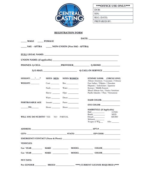 Casting Registration Form Template Editable Template Airslate Signnow