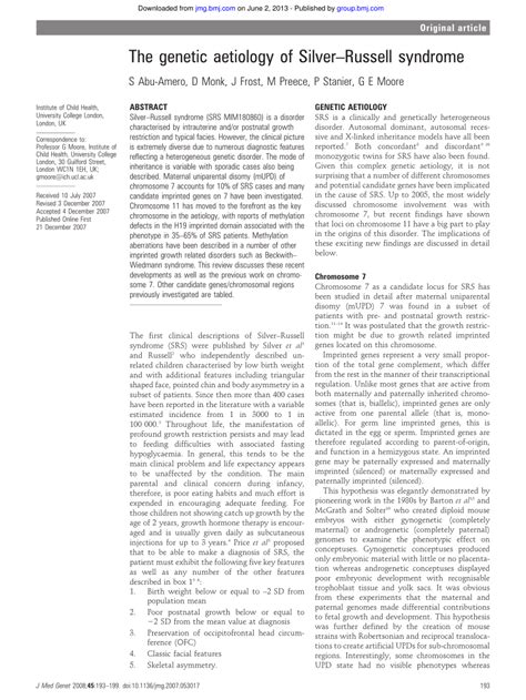 Pdf The Genetic Aetiology Of Silver Russell Syndrome