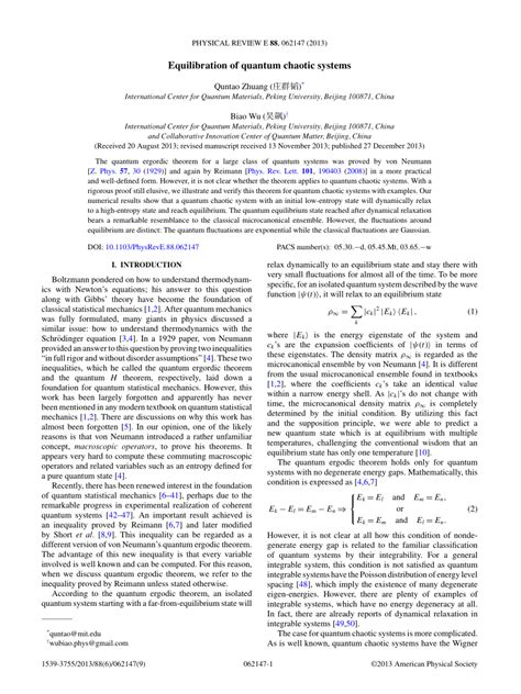 Pdf Equilibration Of Quantum Chaotic Systems