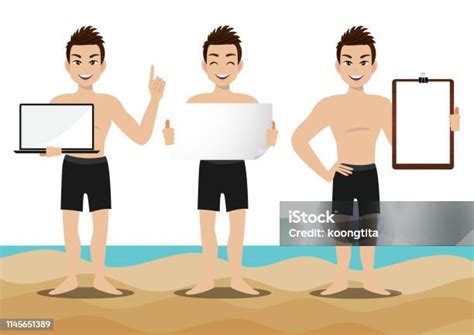 여름 시즌 휴가 해변에서 만화 캐릭터 수영 바지와 활동 디자인 벡터와 잘생긴 남자 계절에 대한 스톡 벡터 아트 및 기타 이미지 계절 남자 레저 추구 Istock