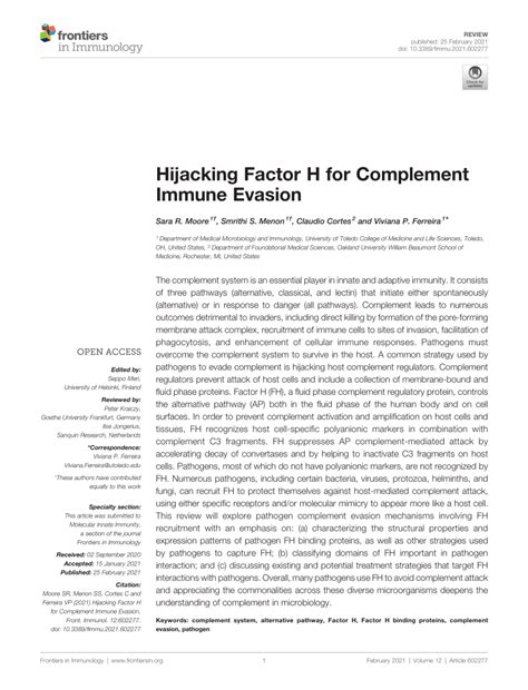 Pdf Hijacking Factor H For Complement Immune Evasion