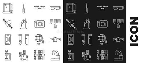 Set Line Robotic Robot Arm Hand Factory Smartwatch Server Data Web