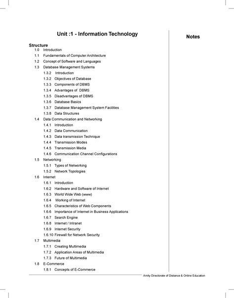 Unit 1 Information Technology Notes Structure Unit 1 Information