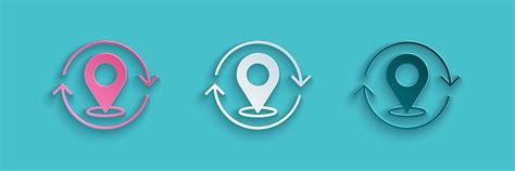 종이 컷 지도 핀 아이콘은 파란색 배경에 분리되어 있습니다 네비게이션 포인터 위치 지도 Gps 방향 검색 개념 종이 아트 스타일 벡터 3차원 형태에 대한 스톡 벡터 아트 및