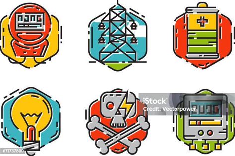 에너지 개요 다채로운 스타일과 리소스 아이콘 설정된 벡터 일러스트 레이 션 전기 산업 전류 공구상자에 대한 스톡 벡터 아트 및 기타 이미지 공구상자 공학 그래픽