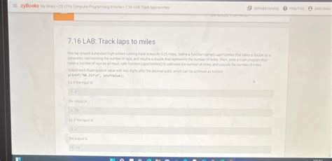 Solved Lab Track Laps To Miles Peintf Me Fin Chegg