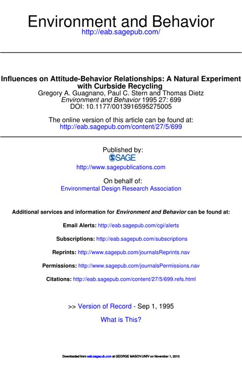 Pdf Influences On Attitude Behavior Relationshipsa Natural Experiment With Curbside Recycling