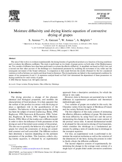 Moisture Diffusivity And Drying Kinetic Equation Of Convective Drying