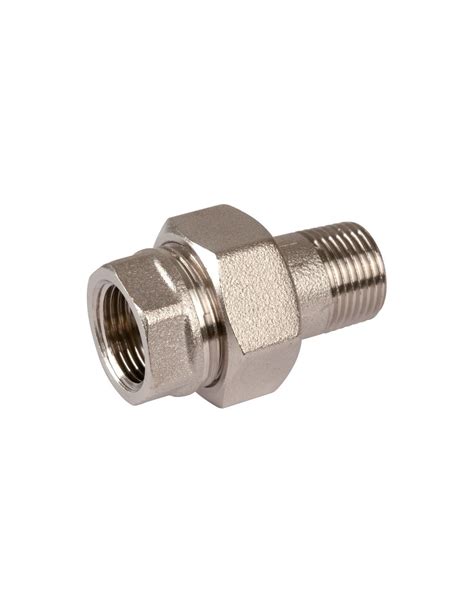 Raccord union droit M F 1 2 15x21 en laiton nickelé Plomberie Online