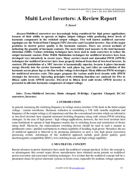 Pdf Multi Level Inverters A Review Report