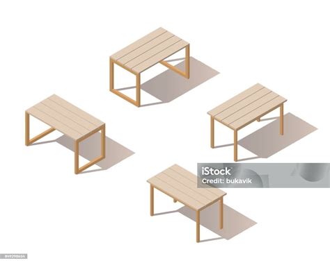 Ilustración De Conjunto De Las Mesas De Madera Isométricas Los Objetos