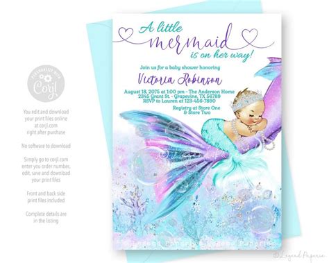 Mermaid Tail Baby Shower Invitation Under The Sea Baby Shower