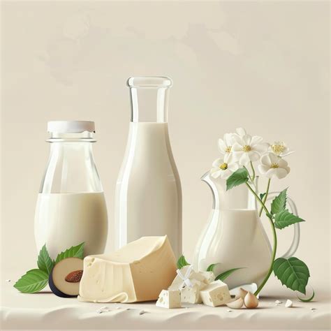 Milk Products On A Beige Background Dairy Products 3d Rendering