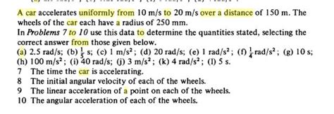 Solved A Car Accelerates Uniformly From 10 M S To 20 M S