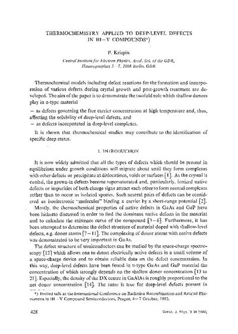 Pdf Thermochemistry Applied To Deep Level Defects In Iiiv Compounds Dokumentips