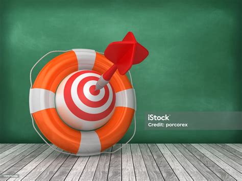 나무 바닥에 대상과 다트가있는 구명 벨트 칠판 배경 3d 렌더링 3차원 형태에 대한 스톡 사진 및 기타 이미지 3차원 형태 Sos 가정의 방 Istock