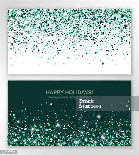 반짝이는 에메랄드 색종이가 있는 해피 홀리데이 배너 벡터 그림입니다 빛나는 광고 템플릿 모든 격리 및 계층화 즐거운 연말연시 되세요 문구에 대한 스톡 벡터 아트 및 기타