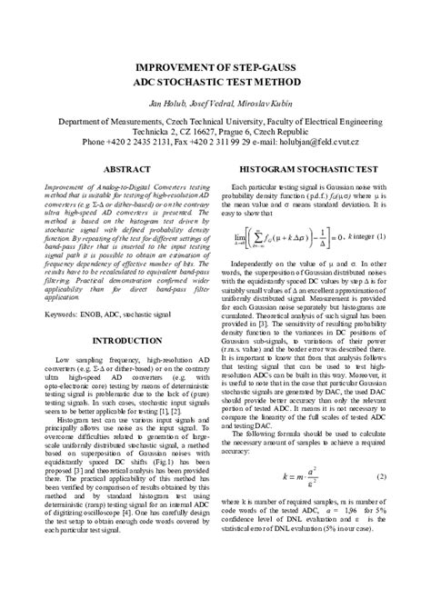 Pdf Improvement Of Step Gauss Adc Stochastic Test Method