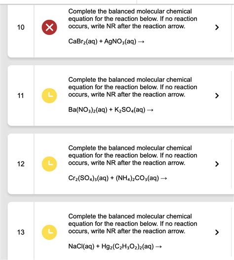 Solved Complete The Balanced Molecular Chemical Equation For